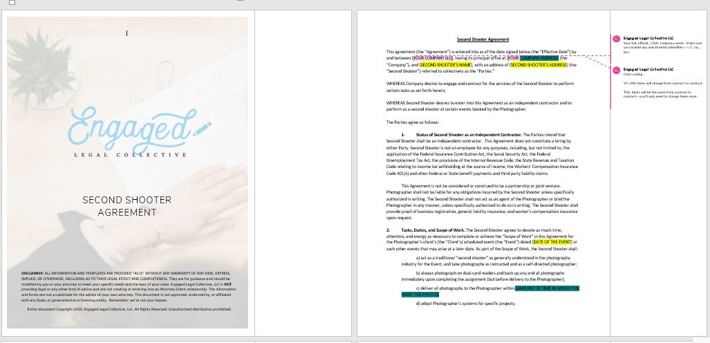 Second Shooter Photographer Contract Template | Weddings and Events ...